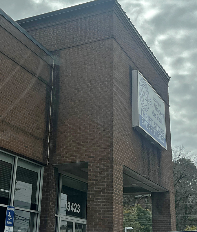 The side view of St. Vincent de Paul reveals its substantial size. This isn't just a store&mdash;it's a thrifting institution!