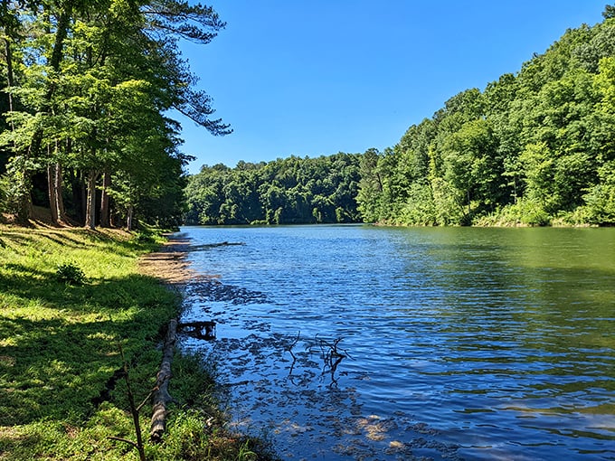 This pristine shoreline stretches out like nature's red carpet, welcoming visitors to her grand show.
