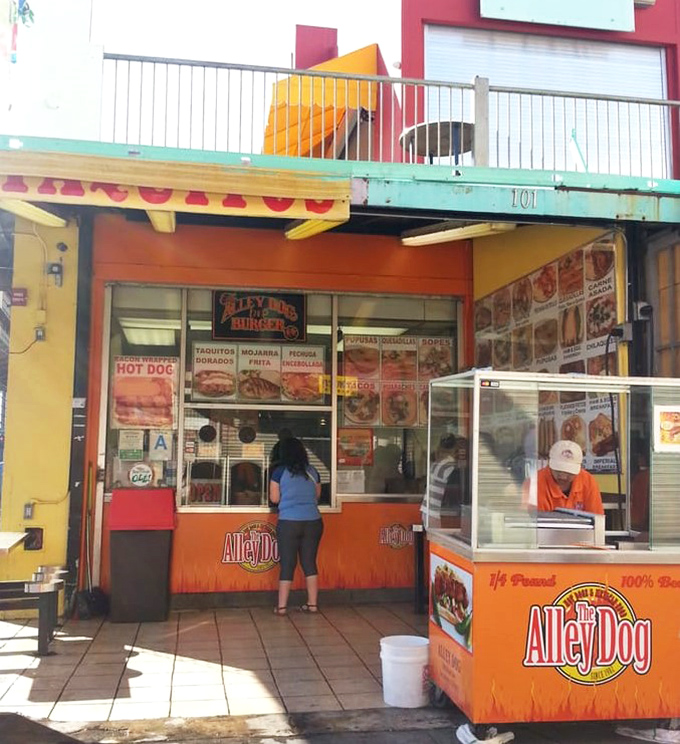 This colorful street-side window serves up hot dogs that have fueled downtown LA's hustle and bustle for years.