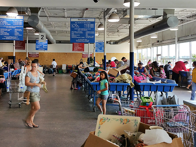 Organized chaos at its finest! Shoppers dig through bins like archaeologists on the verge of a major discovery. The thrill is in the hunt!