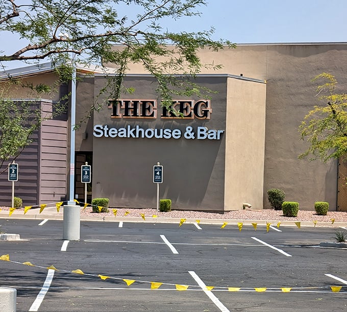 Desert Ridge's premier steakhouse stands ready to impress. The Keg's subtle signage promises an experience that lets the food do the talking.