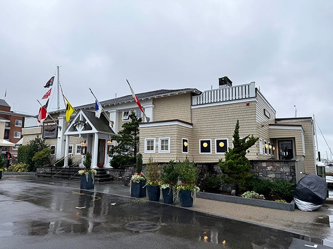 Even on a rainy day, this elegant waterfront establishment shines as a beacon for those seeking seafood excellence.