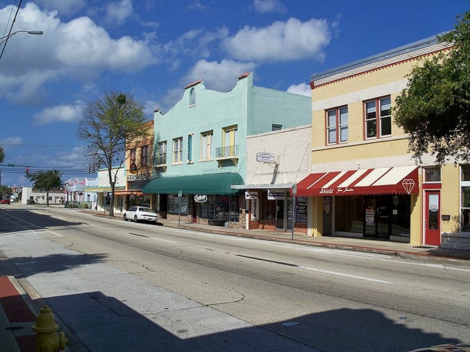 These pastel storefronts in Titusville blend Old Florida architecture with affordable living&mdash;just minutes from rocket launches and wildlife refuges.