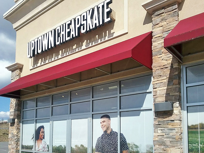 Those red awnings and stone accents whisper "boutique quality" at thrift store prices.