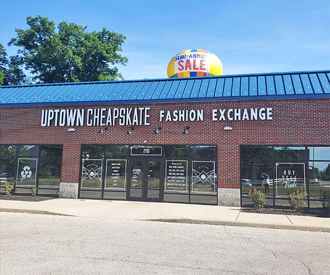 The semi-annual sale balloon hovers like a colorful promise. This isn't your grandmother's thrift store&mdash;unless your grandmother was very cool.