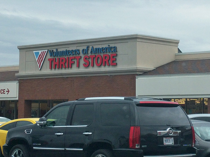 The clean, professional exterior belies the treasure hunt inside. Volunteers of America makes secondhand shopping feel first-class.