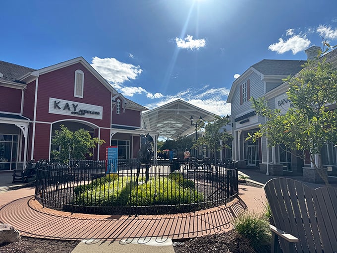 Sunshine bathes Kay Jewelers and Banana Republic at this outlet village, where garden courtyards offer peaceful respite between bargain hunts.