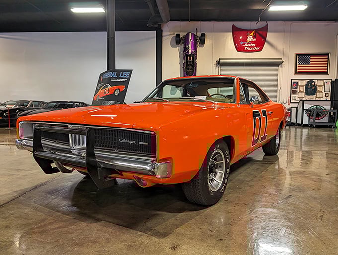 The General Lee's country cousin stands proud in orange glory. This Charger has more American attitude than a bald eagle eating apple pie.