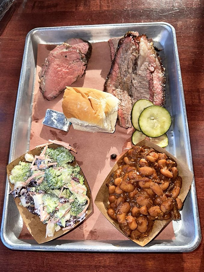 Two meats are better than one. This platter proves that broccoli salad and baked beans are the supporting actors every BBQ star needs. 