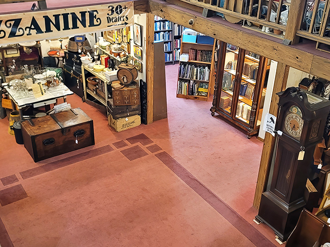 Looking down from the second floor reveals the marketplace's impressive scale. Like a general surveying the battlefield of vintage finds below.