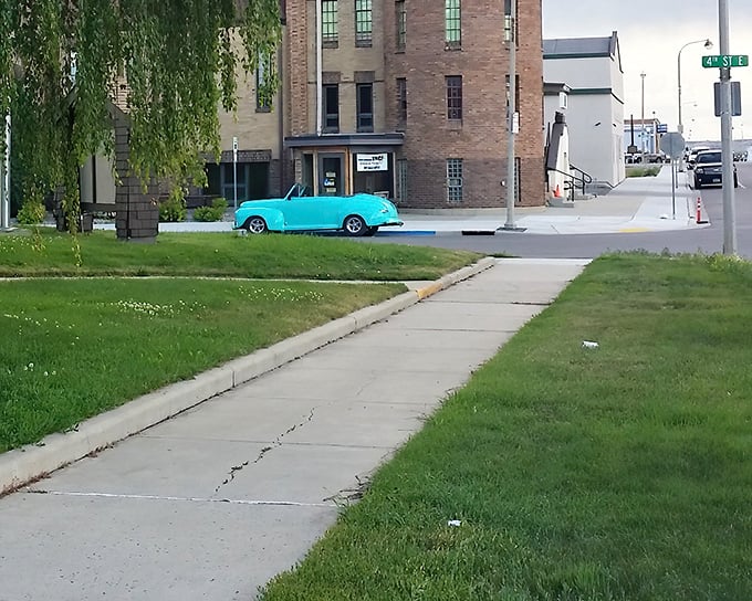 That vintage turquoise convertible isn't just transportation &ndash; it's a rolling reminder that Williston appreciates both nostalgia and a splash of unexpected color.
