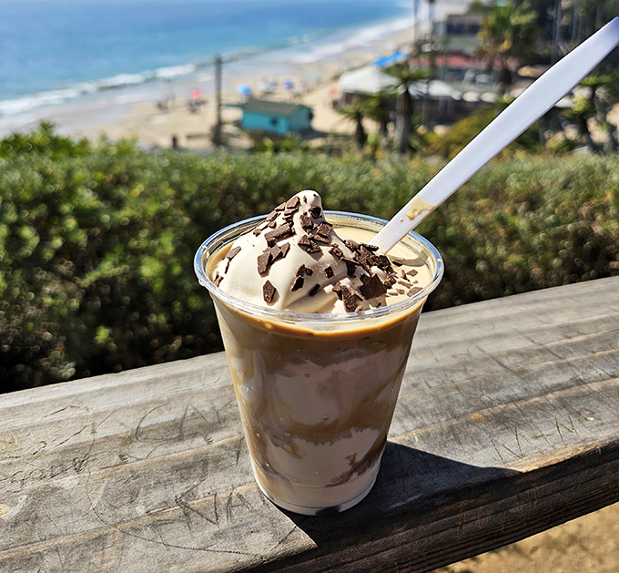 Coffee meets ice cream in this affogato with chocolate shavings. The beach view is complimentary, but the flavor combination is priceless.