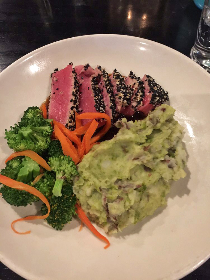 Sesame-crusted ahi tuna with wasabi mashed potatoes&mdash;proof that landlocked states can nail seafood when they put their minds to it.