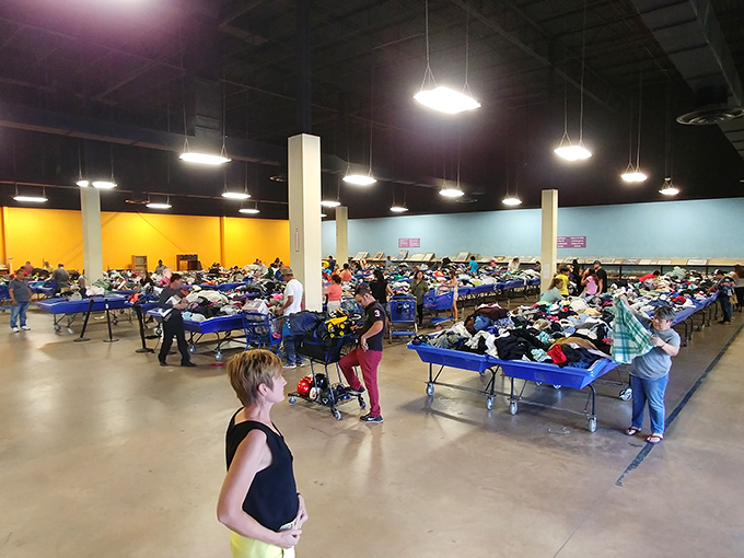 It's a treasure hunt! Look at all those blue bins brimming with incredible, affordable finds just waiting for a new life.