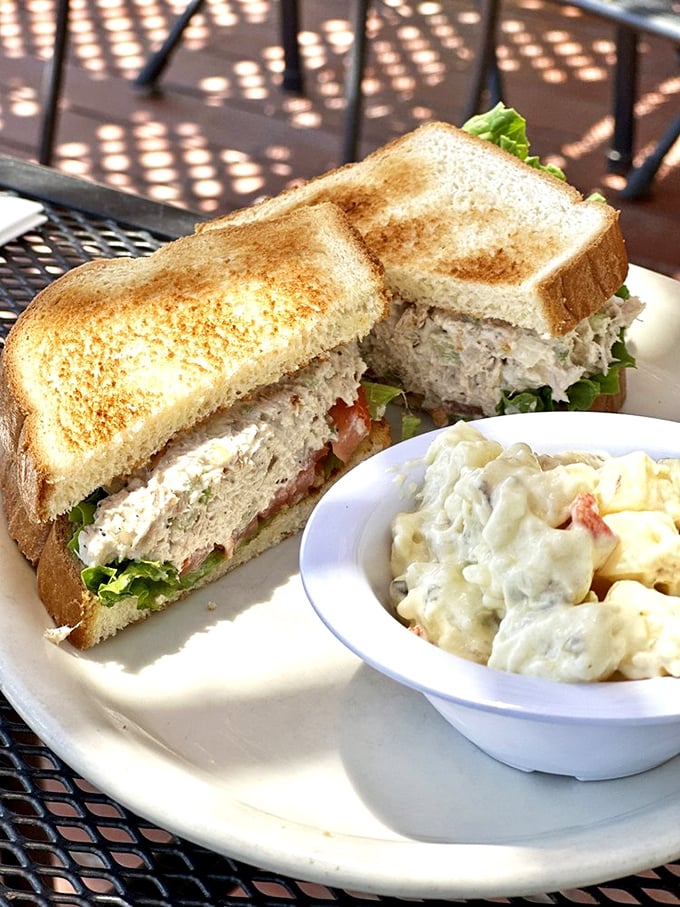 A sandwich that doesn't need to shout to be heard. The tuna salad and perfectly toasted bread whisper, "This is how lunch is supposed to taste."
