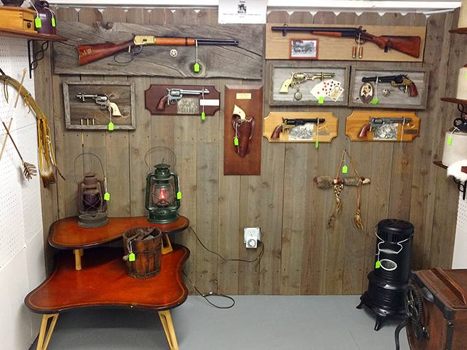 The Western heritage corner showcases firearms that witnessed Idaho's frontier days, displayed with the reverence of artifacts rather than mere tools.