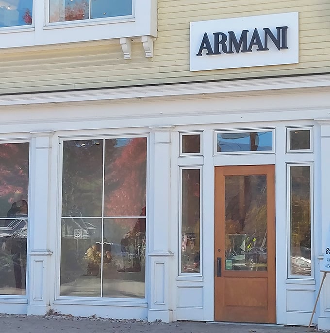 Armani's understated storefront belies the Italian luxury within. Like finding a Ferrari parked at a country inn &ndash; unexpected but entirely welcome.