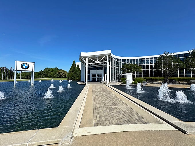 The BMW Zentrum's sleek architecture and fountain entrance make even non-car people whisper, "Maybe I do need that convertible after all."