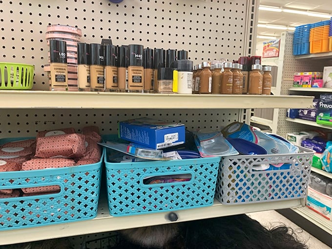 Beauty products and bathroom essentials neatly arranged in colorful bins&mdash;proof that self-care doesn't require emptying your wallet.