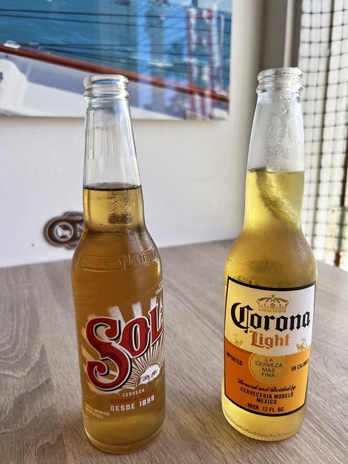 Nothing complements seafood like an ice-cold cerveza. These bottles are sweating almost as much as I do after trying the Diablo Roll.