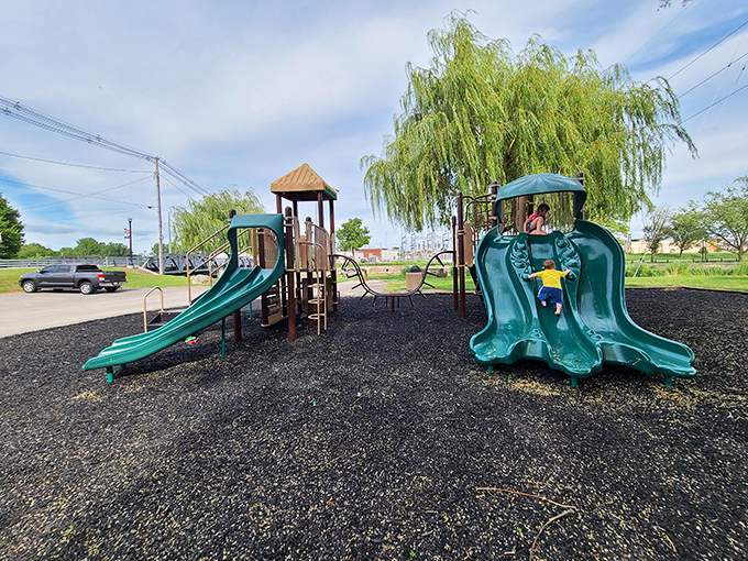 Simple pleasures reign at this playground where kids can slide into fun without parents sliding into debt.
