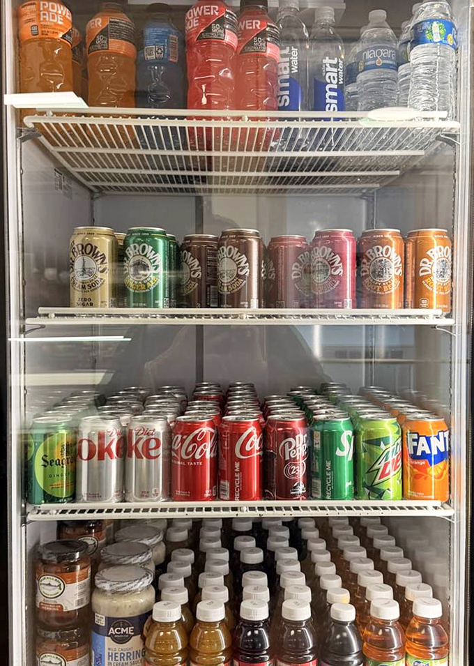 The beverage cooler at Jack's is like a liquid time machine—Dr. Brown's sodas transport you straight back to deli counters of yesteryear.
