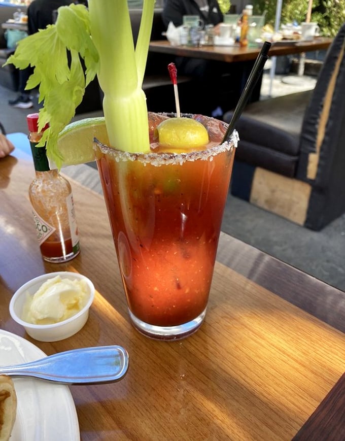 This isn't just a Bloody Mary &ndash; it's a liquid salad with attitude. That celery stalk isn't a garnish; it's standing guard over liquid perfection.