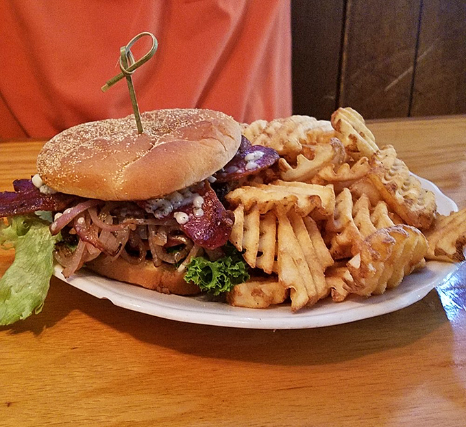 A burger that doesn't care what time it is &ndash; paired with waffle fries so perfectly crisp they deserve their own fan club.
