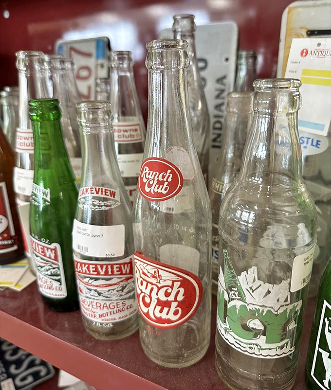 Soda bottles from another era when Ranch Club and Lakeview quenched local thirsts. Each one a fizzy time capsule of refreshment past.