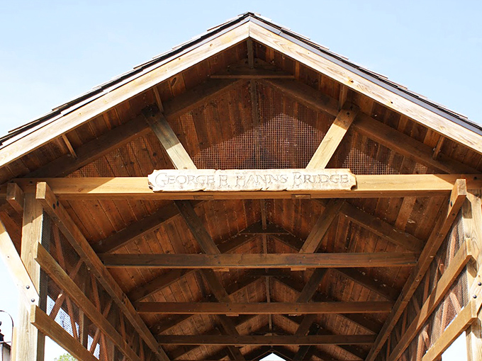 Looking up reveals the careful craftsmanship of the roof structure&mdash;geometry and woodworking combining in a dance of practical beauty.