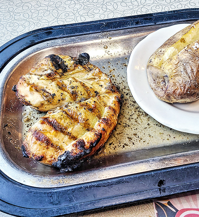 Grill marks like these aren't accidents&mdash;they're intentional love letters written in fire and smoke, proving chicken can steal the show at a steakhouse.