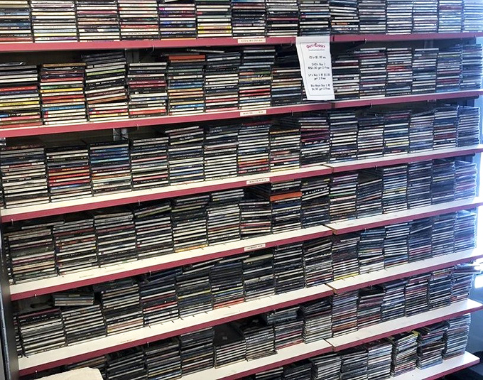 A physical music library in the streaming age! These shelves hold forgotten albums waiting for their vinyl-loving second act.