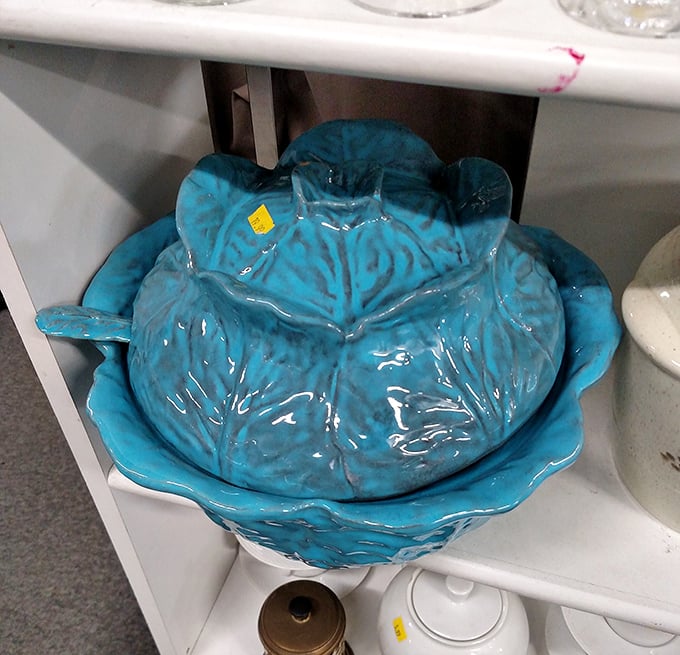 This turquoise cabbage tureen isn't just kitchenware – it's conversation-starting decor that would cost a fortune in a trendy boutique.