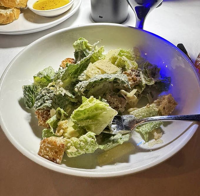 A Caesar salad that Julius himself would approve&mdash;crisp romaine, shaved parmesan, and croutons that actually taste like something. Revolutionary in its simplicity.