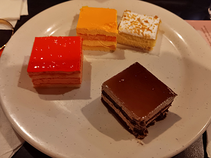 Dessert squares arranged with geometric precision&mdash;because after three trips to the buffet, you'll still somehow find room for these.