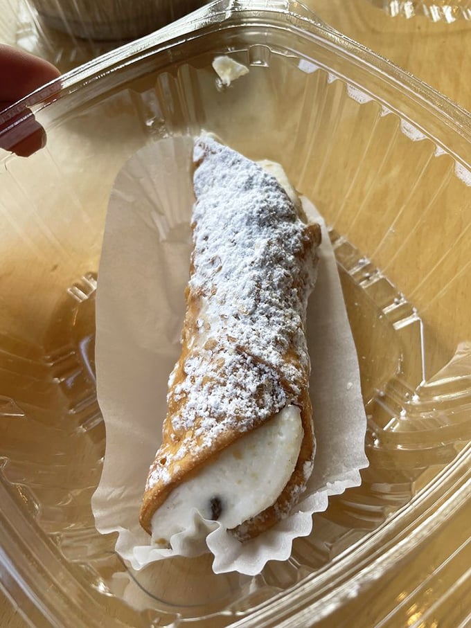 The holy grail of Italian pastry: a perfectly crisp cannoli shell embracing sweet ricotta filling. Poetry in pastry form.