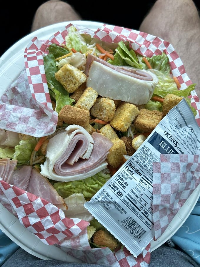 A chef salad that doesn't apologize for being generous with ham, cheese, and those perfectly toasted croutons.