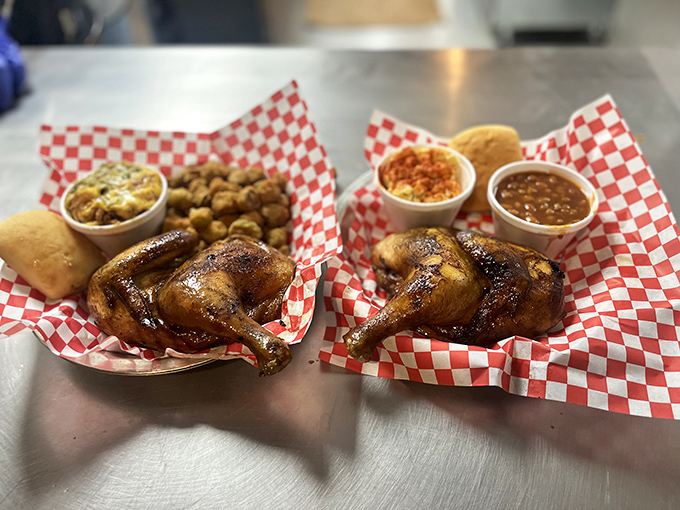 Half chickens emerge from the smoker looking like they've been to flavor boot camp and graduated with honors.