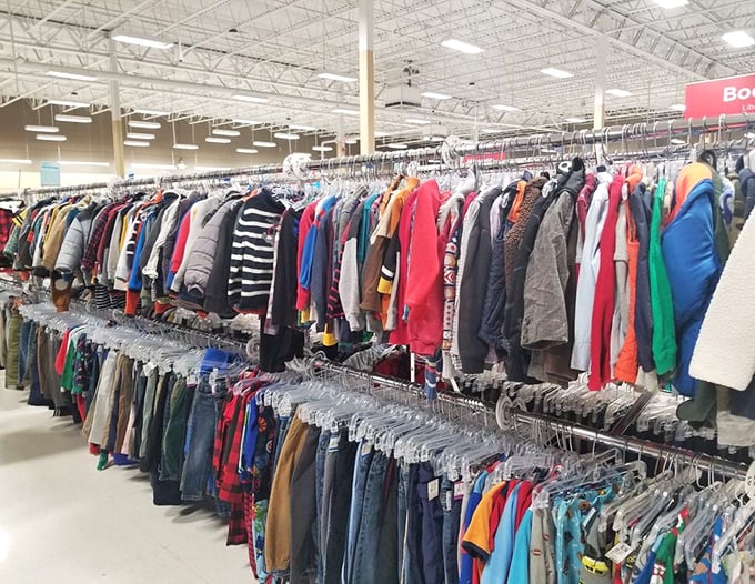 The men's department stretches to the horizon, a sea of potential style upgrades. That perfect jacket is hiding here somewhere.