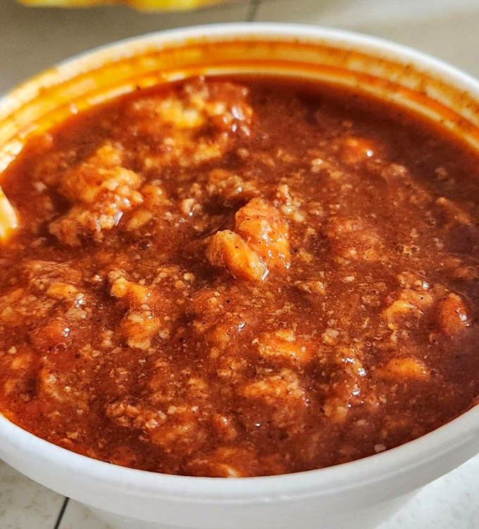 Chili that looks like it's been simmering since the Reds' last World Series win. Rich, hearty, and unapologetically straightforward&mdash;comfort in a bowl.
