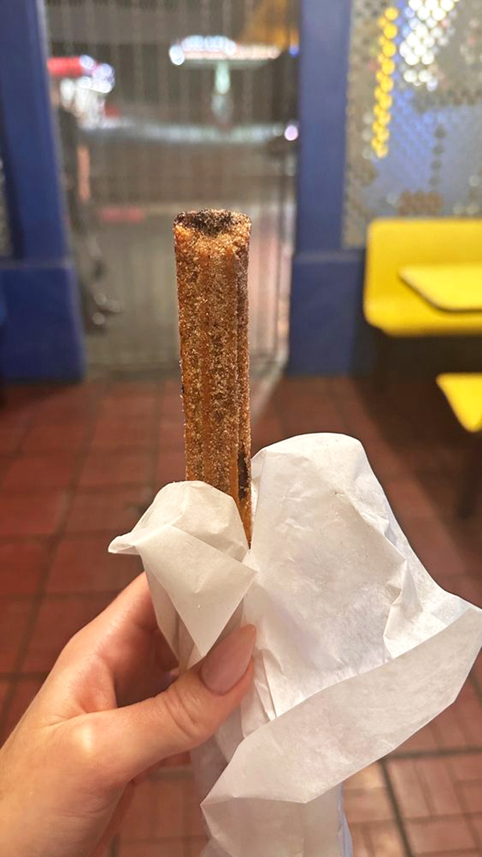 This isn't just a churro&mdash;it's a cinnamon-sugar magic wand that transforms bad days into good ones. Crispy outside, tender inside, happiness all the way through.