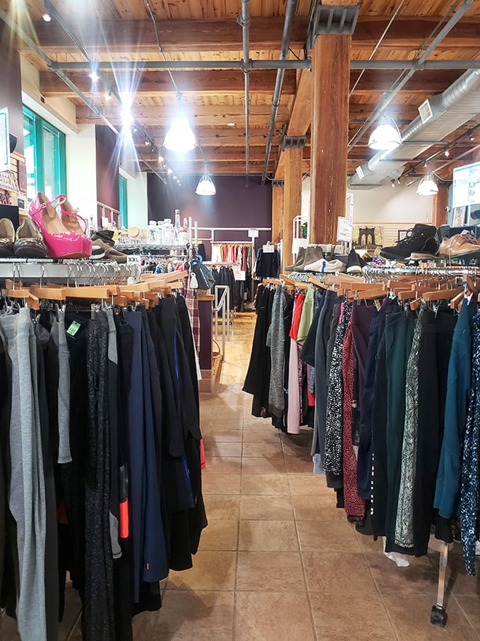 Clothing corridors stretch before you like fashion runways, each rack a different collection waiting for discovery.