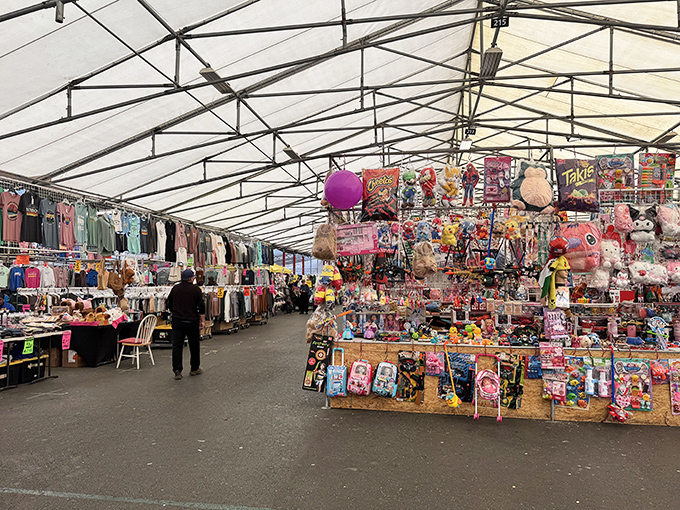 Retail therapy under canvas. Where else can you buy children's clothes, action figures, and possibly that toy you lost in 1987?