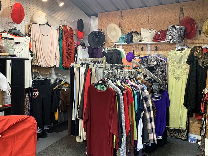 Fashion finds hang expectantly, like actors waiting for their cue. That perfect blouse you never knew you needed? It's probably hiding on this rack.