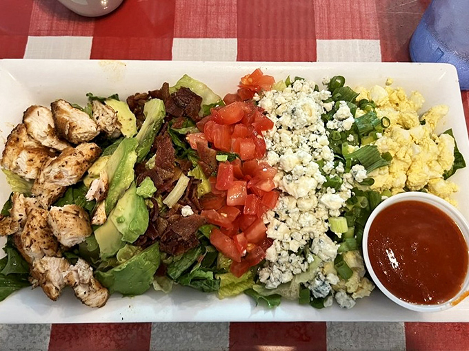 This Cobb salad isn't trying to be healthy&mdash;it's trying to be delicious. Mission accomplished with that perfect lineup of chicken, bacon, eggs, and blue cheese.