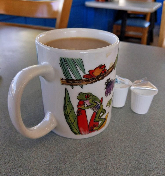 Even the coffee mugs have personality &ndash; this frog-adorned cup promises refills that'll have you leaping into your day.