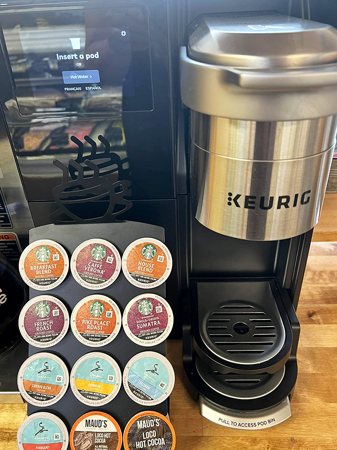 Even the coffee setup is unpretentious. No barista judging your pronunciation, just good coffee to wash down those magnificent pastries.