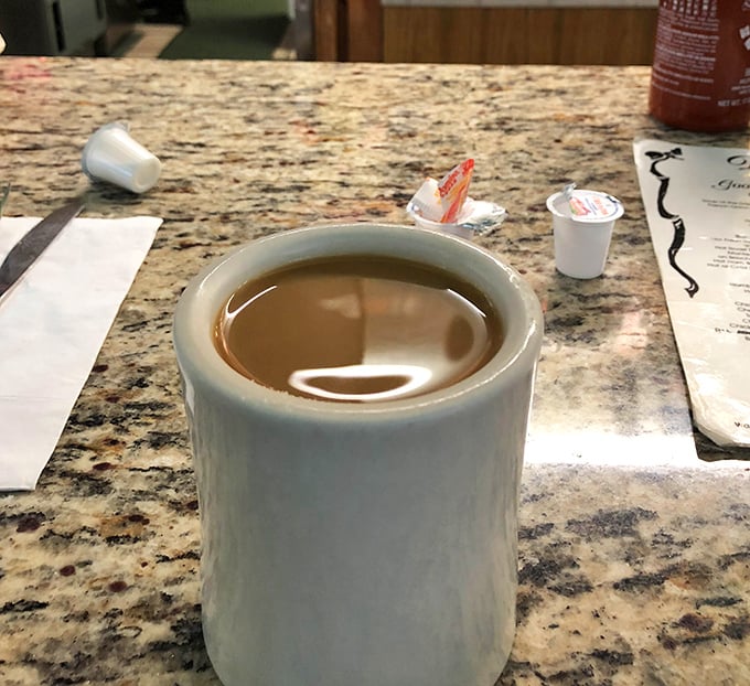 Simple diner coffee in a sturdy mug&mdash;no fancy names needed when it's hot, strong, and perfectly refillable.