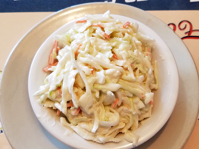 Coleslaw that actually deserves its place on the plate—creamy, crunchy, and clearly made by someone who cares about cabbage's potential.