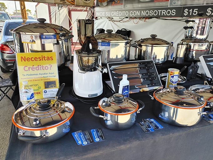 Shiny cookware gleaming in the desert sun, promising to transform your kitchen into a restaurant-worthy operation zone.